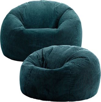 Icon Brand Kingston Sitzsack Cord, Blaugr&uuml;n, 2er Pack, Sitzsack Erwachsene mit F&uuml;llung, Bean Bag, Cord Sessel, Lounge Sessel, Lounge Stuhl, Schlafzimmer, Wohnzim