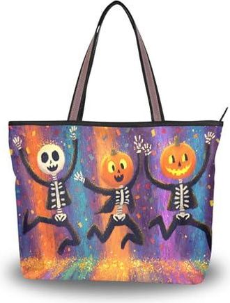 Alaza Grand sac fourre-tout, sac à bandoulière pour femme, sac à main décontracté, sac à main décontracté, motif chats, Halloween, citrouille, sac de course