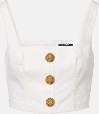 Balmain Cropped-Top aus Denim