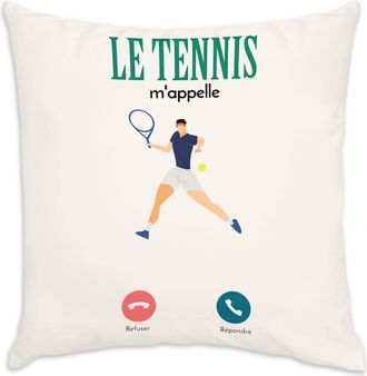 Fabulous Kissen aus wei&szlig;em Samt - Le Tennis mnennt Sport Schl&auml;ger - 40 x 40 cm - samtiges Gef&uuml;hl - Bezug und Kissen inklusive