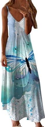 Generic Robes amincissantes pour femme, robe d&eacute;t&eacute; imprim&eacute;e, jupe longue, bleu ciel, XXL