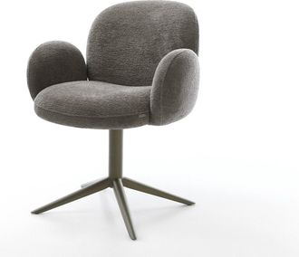 DELIFE Drehstuhl Nube-Flex mit Armlehnen Boucl&eacute; Soft Schlamm Fu&szlig;kreuz Effektfinish Titan 360&deg; drehbar Wippfunktion Taschenfederkern, Esszimmerst&uuml;hle