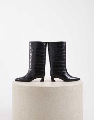 Steve Madden Carousel Kitten-Heel-Stiefeletten mit spitzer Zehenpartie in Schwarz mit Schlangenmuster