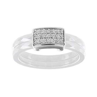 Ceranity 1-12/0045-B-52 - Bague Femme - Motif Carré - Argent 925/1000 0.9 gr - Oxyde de zirconium - Céramique - Blanc - T 52
