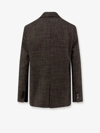 Alysi Womens Blazer Double-Breasted Wool-Linen Brown Blazers Jacket