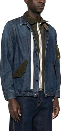 sacai Homme, Vestes, Bleu, Taille: 38 FR Blouson Denim x Serg&eacute; Nylon