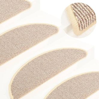 vidaXL Tapis descalier 15 pi&egrave;ces 65 x 21 x 4 cm Blanc et marron Demi-rond Grand vidaXL