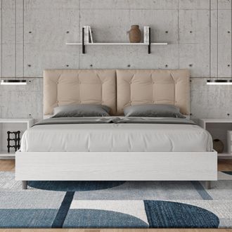 Itamoby Itamoby - Letto Matrimoniale Contenitore 160x190 Bianco Frassino Cuscini Similpelle Tortora Egos Annalisa