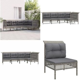 vidaXL 5-tlg. Garten-Lounge-Set mit Kissen Grau Poly Rattan - Garten M&ouml;bel - Loungesessel - Outdoor M&ouml;bel - Garten Lounge Set - Rattan M&ouml;bel - Home & Living