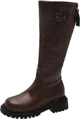Generic Bottes hautes au genou pour femme - Talon &eacute;pais - Confortables - &Eacute;l&eacute;gantes - Couleur unie - Fermeture &eacute;clair dans le dos - Large mollet - Pour lautomn