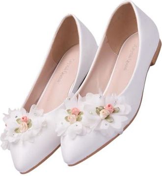 Valiclud Chaussures De Mari&eacute;e pour Femmes &agrave; Bout Ouvert avec Fleurs Dentelle pour Demoiselles Honneur