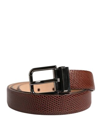 Dolce & Gabbana Men Brown Goatskin Leather Metal Buckle Belt Goat