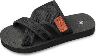 Generic Pantoufles d&eacute;t&eacute; d&eacute;contract&eacute;es pour femme - Bout ouvert - Pour la plage, les vacances en plein air - Sandales plates confortables, Noir, 45 EU