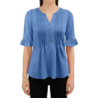 Generic Chemisier &agrave; volants avec col en V et demi-cloche pour femme - Tendance - D&eacute;contract&eacute; - En mousseline de soie - &Eacute;l&eacute;gant - Pour le travail et le quotidi