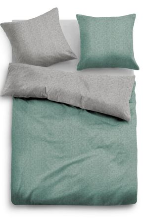 Tom Tailor Flanell Bettw&auml;sche 847652-842 Uni-Melange gr&uuml;n 135x200 cm + 80x80 cm