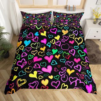 Generic Bettw&auml;sche 220x240 Herz Bettw&auml;sche Sets Farbenfrohe Kunst Bettenset 3D Druck Weich Microfaser Bettdeckenbezug mit Rei&szlig;veschluss und 2 Kissenbezug f&uuml;r 