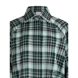 Patou Cotton Check with Bow Cuffs Shirt - Green