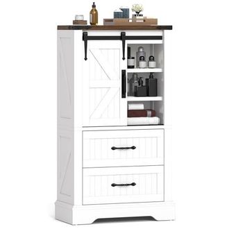 Giantex Meuble de Rangement avec Porte de Grange Coulissante, 2 Tiroirs et &Eacute;tag&egrave;res R&eacute;glables, Meuble Salle de Bain Style Rustique, Buffet Cuisine pour Salon,
