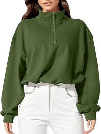 Generic Sweat-shirt pour femme sans capuche col roul&eacute; &agrave; manches longues pull dhiver d&eacute;contract&eacute; haut avec fermeture &eacute;clair pull adolescent fille pull ample ha