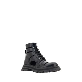 Alexander McQueen Womens Black Calf Leather Bos Taurus Lace-Up Boots