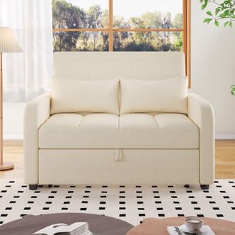STILVORA Canap&eacute; Convertible 2 Places avec Dossier R&eacute;glable 3 Positions et 2 Coussins, Gain de Place, en Tissu Beige