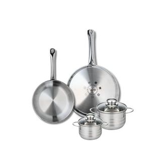 Fackelmann ELO 9875750 Batterie de cuisine 4 pièces, Ensemble de 2 Poêles de cuisson 24 et 28 cm et 2 faitouts 12 et 14 cm Elo Profi Brillant, inox, induction