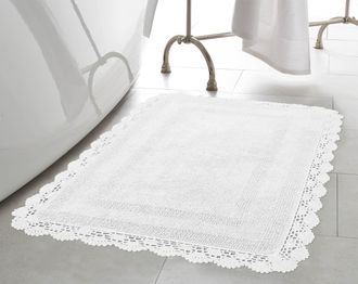 Laura Ashley Saugfähige Badematte, wendbar, gehäkelt, weich und plüschig, 100% Baumwolle, 53 x 86 cm, Weiß