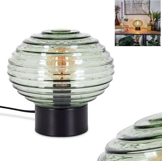 HOFSTEIN Tischleuchte Gualtar, Tischlampe aus Metall/Glas in Schwarz/Grün, Leuchte im modernen Vintage/Retro-Design mit Schirm aus Glas (Ø 15,5 cm) u. An/-Ausc
