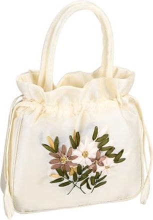 Yardwe Pochette De Soir&eacute;e Brod&eacute;e Blanche En Soie Avec Poign&eacute;e Cordon &Eacute;l&eacute;gante Pour Femmes F&ecirc;te Mariage Go&ucirc;ter Compacte Et L&eacute;g&egrave;re