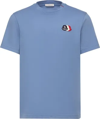 Moncler Moncler T-shirt En Coton &Agrave; Logo Tricolore Brod&eacute;, Homme, Bleu, Taille: 3xl