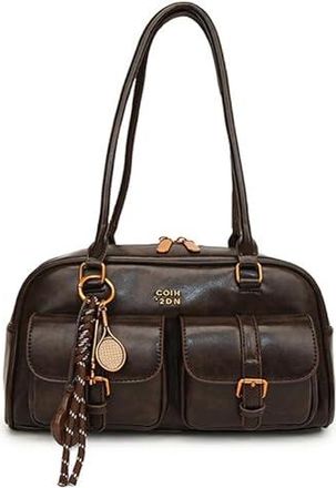 Generic Sac &agrave; bandouli&egrave;re en cuir PU avec pendentif pour femme - Style r&eacute;tro - Sac &agrave; main d&eacute;contract&eacute; pour voyage et rendez-vous galant - Caf&eacute;