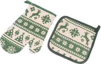 BESPORTBLE Ofenhandschuh und Topflappen Satz Gr&uuml;n Hitzebest&auml;ndig mit Aufh&auml;ngeschlaufe Ofenhandschuhe und Topfunterlage f&uuml;r Kochen Backen Grillen und Mikrowelle K