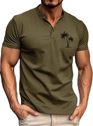 Generic Chemises Henley pour homme - T-shirt basique l&eacute;ger &agrave; manches courtes et d&eacute;contract&eacute;, t-shirt d&eacute;t&eacute; Henley de couleur unie, ag, 3XL