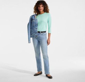 Lands End Supima-Shirt mit 3/4-&Auml;rmeln, Damen, Gr&ouml;&szlig;e:32-34 regular, Blau, Baumwolle, by Lands End