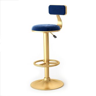 Generic Verstellbarer, drehbarer Barhocker mit R&uuml;ckenlehne aus Samt - K&uuml;chenstuhl in Tresenh&ouml;he f&uuml;r Bistro, Pub oder Esszimmer