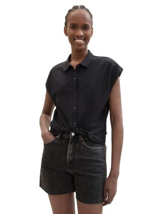 Tom Tailor Damen Blusentop mit Twist-Detail, deep black, XXL