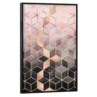 artboxONE Poster mit schwarzem Rahmen 30x20 cm Rose Gold Abstrakt Pink Grey Gradient Cubes - Bild Rose