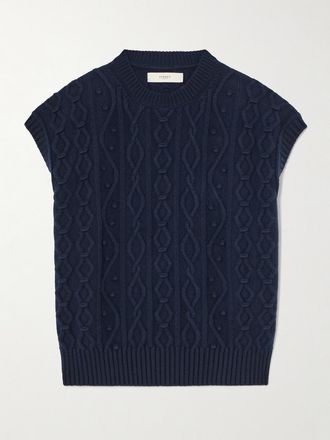 Purdey Cable-knit Cotton And Cashmere-blend Vest - Blue