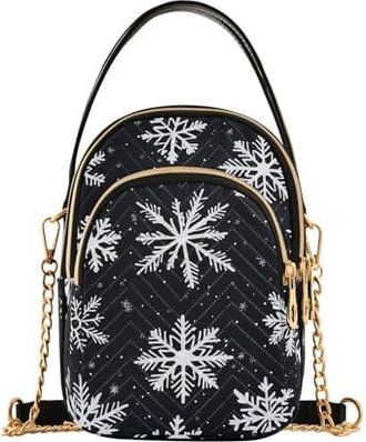 Mnsruu Sacs à bandoulière pour femme avec flocons de neige blancs et noirs (3) Sac à dos à bandoulière avec sangle réglable