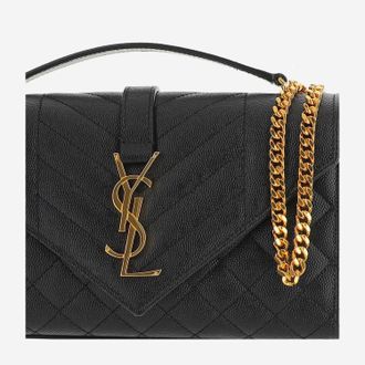 Saint Laurent Womens Small Leather Monogram Envelope Bag Black Calfskin Shoulder
