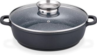 GSW Gourmet Servierpfanne aus Granit mit Aroma Glasdeckel, Pfanne Induktion mit kratzfester Antihaftbeschichtung, Bräter mit Deckel, Bratpfanne 28 cm, Sch