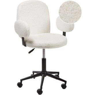 Beliani Chaise de Bureau Moderne &agrave; Hauteur R&eacute;glable en Tissu Boucl&eacute; Blanc Cass&eacute; Moraga