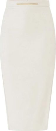 Elisabetta Franchi Femme, Jupes, Blanc, Taille: 46 FR Jupe Midi Cr&ecirc;pe avec Plaque Bijou