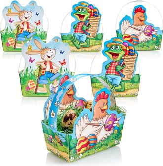 Com-Four 6X Osterkorb mit Motiv - Pappkörbchen zum befüllen - Osternest für Geschenke und Ostereier - Geschenktasche aus Pappe mit Tragegriff (Set 1-6 Stück)