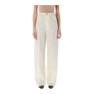 Bottega Veneta Femme, Pantalons, Blanc, Taille: 32 FR Pantalon Large avec Surpiq&ucirc;res Contrast&eacute;es