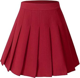 Hoerev Femmes Filles Courte Haute Taille plissé Skieur Jupe école de Tennis,Rouge,EU 44,XXXL