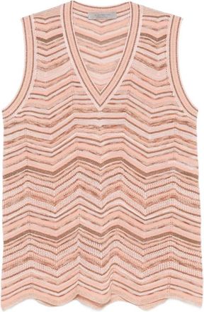 D.exterior Femme, Tops, Rose, Taille: 38 FR Top en maille chevron &agrave; fil m&eacute;tallique