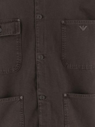 Emporio Armani Mens Cotton Jacket With Patch Pockets Brown