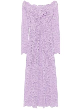 Paco Rabanne robe longue en dentelle à encolure Bardot - Violet
