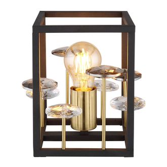 Globo Lighting Tischleuchte Kristalle Retro Beistellleuchte schwarz gold Nachttischlampe Kristallleuchte Glas, Metall, E27 Fassung, LxBxH 15x15x20 cm